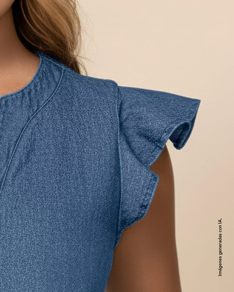 Blusa en índigo liviano con boleros en mangas | Leonisa Colombia